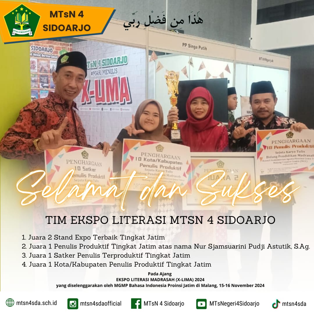 Prestasi MTs Negeri 4 Sidoarjo Dalam Ajang Expo Literasi Madrasah 2024 ...